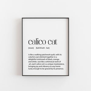 Calico Cat Definition Print, Cat Lover Gifts, Cat Gift, Ginger Cat ...