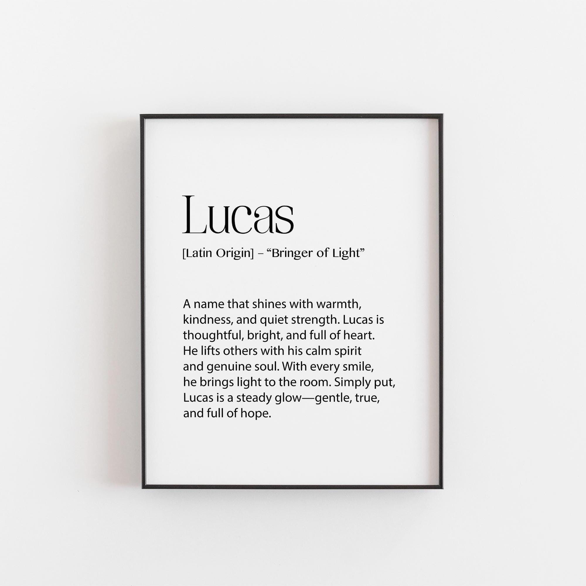 Lucas Name Meaning Print - Bringer of Light Wall Art, Uplifting Gift ...