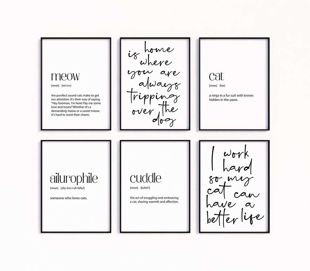 Playful Cat Prints for Cozy Spaces, Set of 6 Cat Themed Wall Prints ...