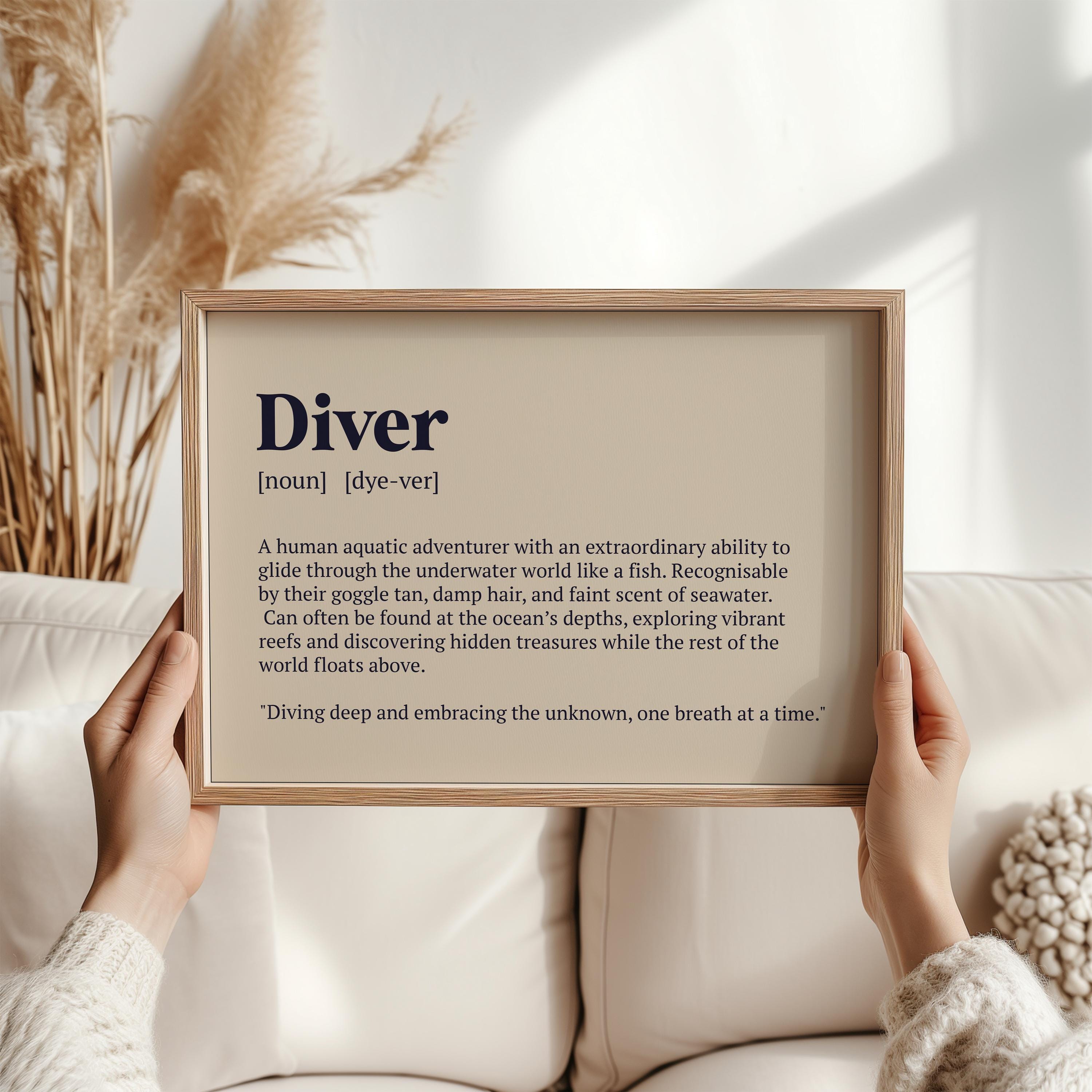 Diver Definition Print | Underwater Adventure Wall Art | Gift for Ocean ...