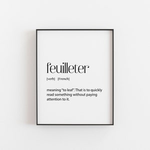 French Print, Feuilleter Definition Print, Unique Word That is a ...