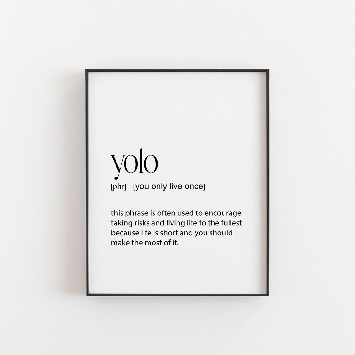 YOLO Definition Art Print Inspirational Wall Decor - Etsy