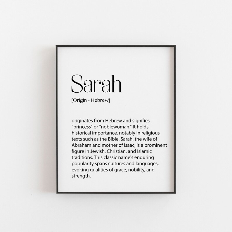 Sarah Name Meaning Print Girls Name Art Nursery Decor Personalised Room ...