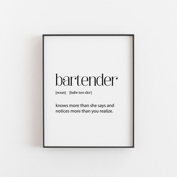 Bartender Definition Bartender Funny Gift Bartender Wall - Etsy