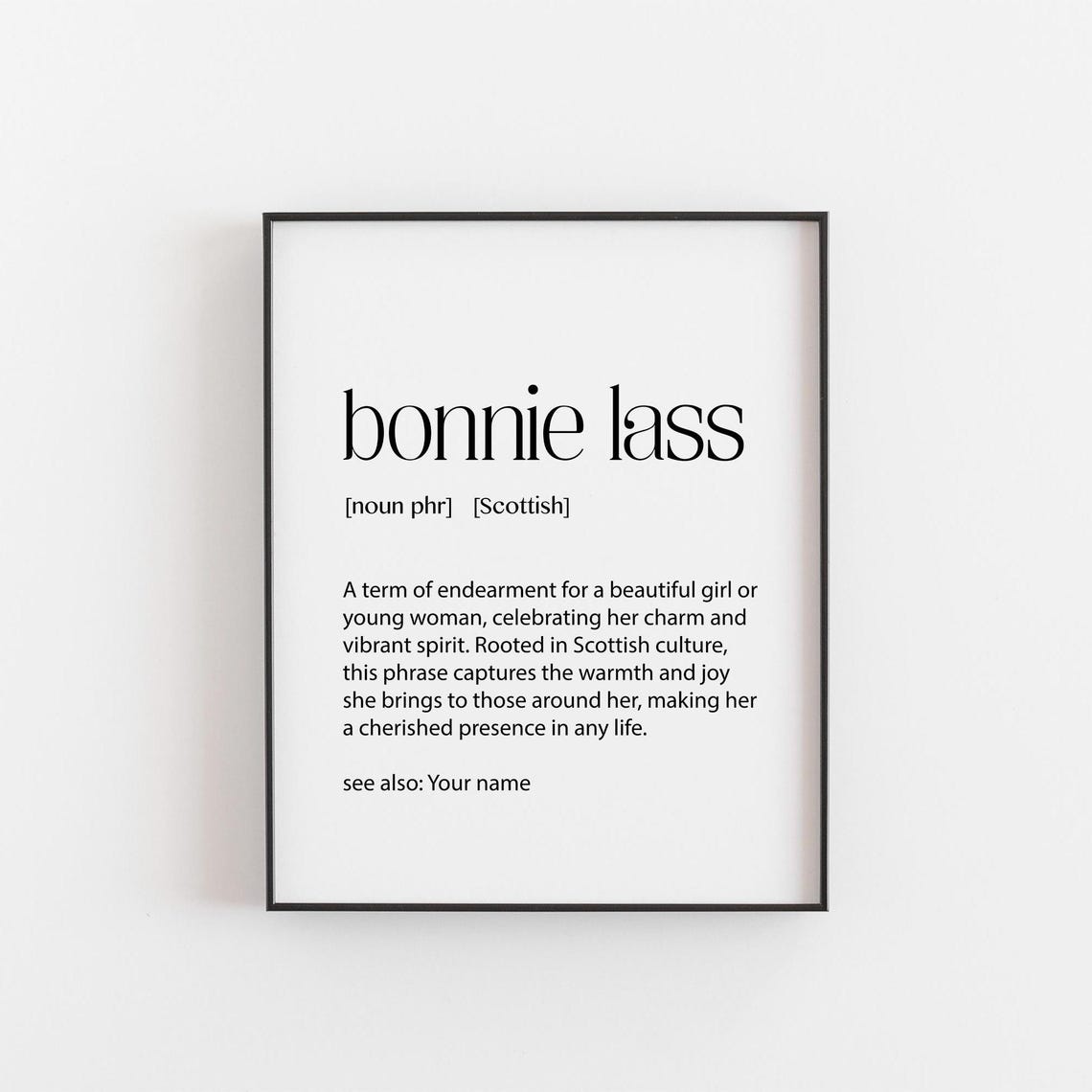 Personalised Bonnie Lass Definition Print | Scottish Gift for Christmas ...