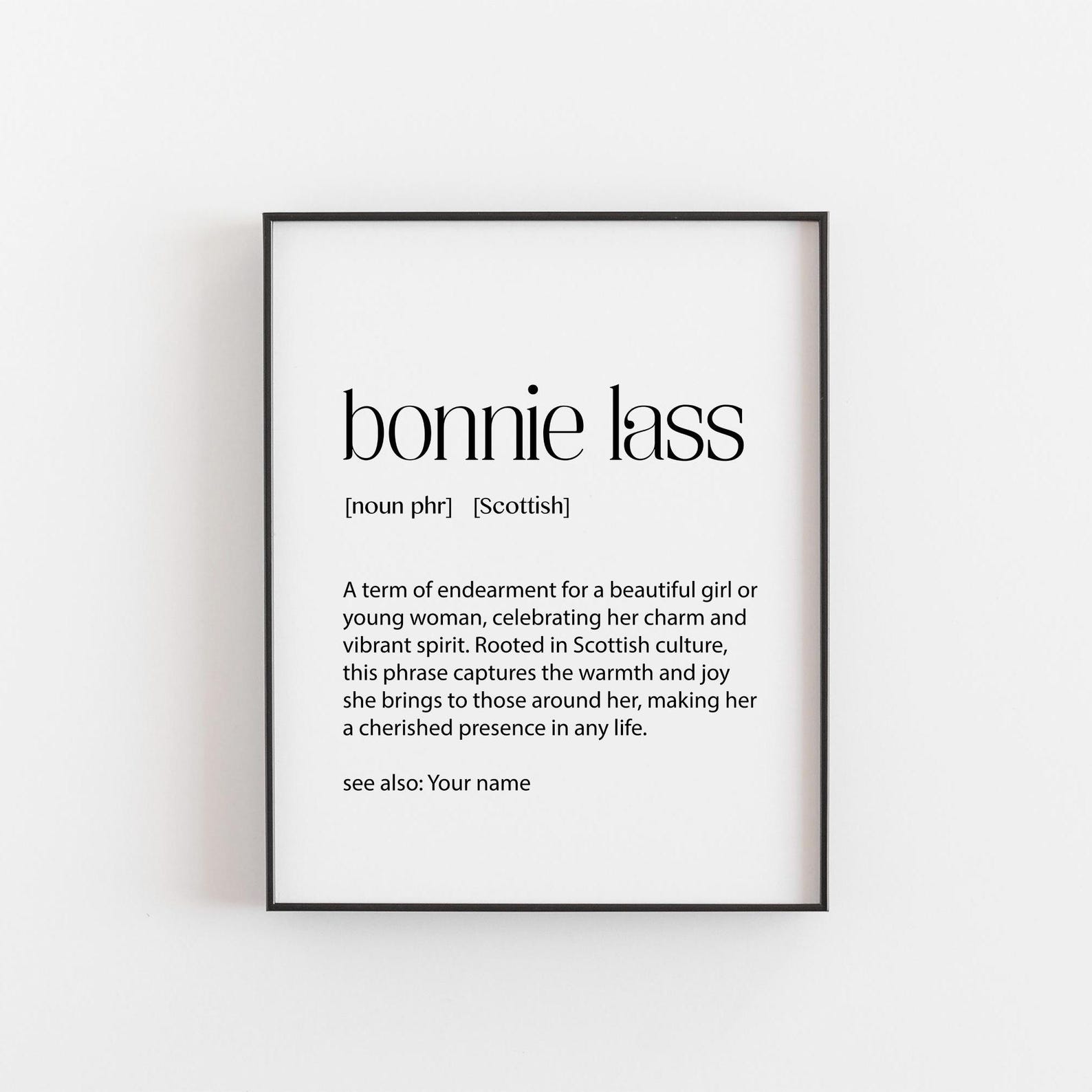 Personalised Bonnie Lass Definition Print | Scottish Gift for Christmas ...