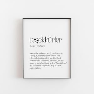 Turkish Print Teşekkürler Definition - Turkish Gift, Cultural Wall Art ...