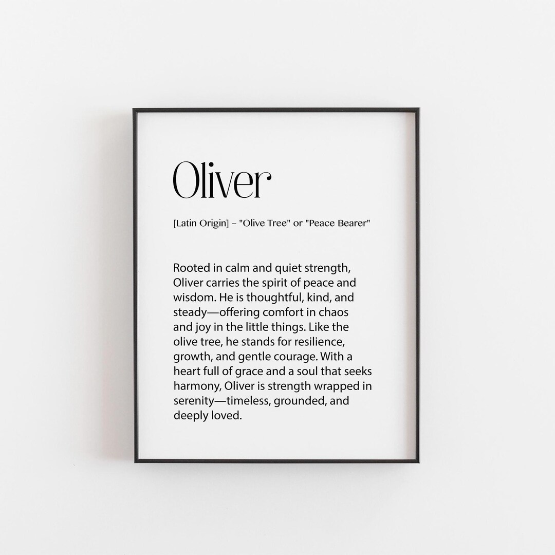 Oliver Name Meaning Print - Peace Bearer Wall Art - Olive Tree Nursery ...