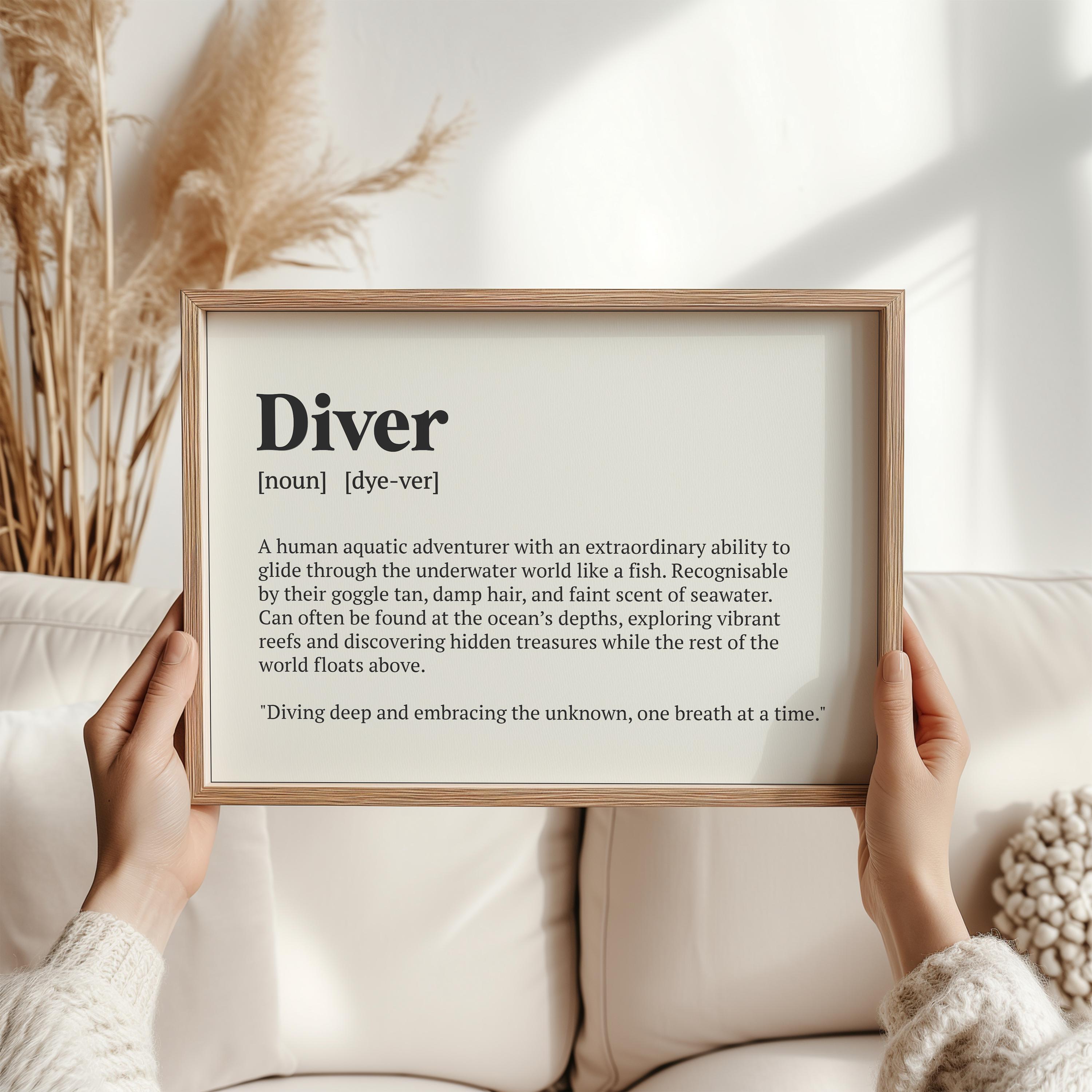 Diver Definition Print | Underwater Adventure Wall Art | Gift for Ocean ...