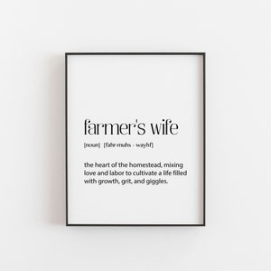 Farmers Wife Gift - Definition Print Celebrating the Beauty of Rustic ...