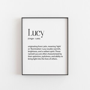 Lucy Name Meaning Print, Girls Name Art, Nursery Decor, Personalised ...