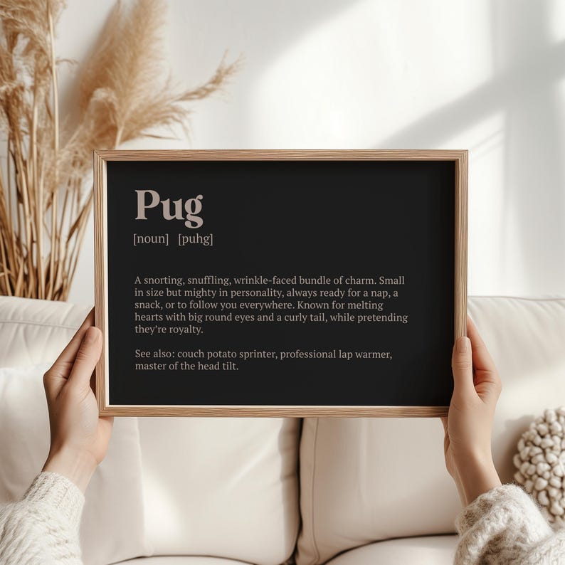 Pug Definition Print – Funny Dog Wall Art, Cute Pet Lover Gift, Wrinkle ...
