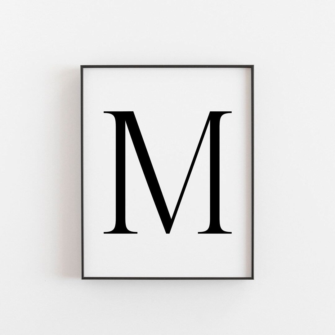 Minimalist Capital Letter M Art Print - A6 - A3 Size, Black and White ...