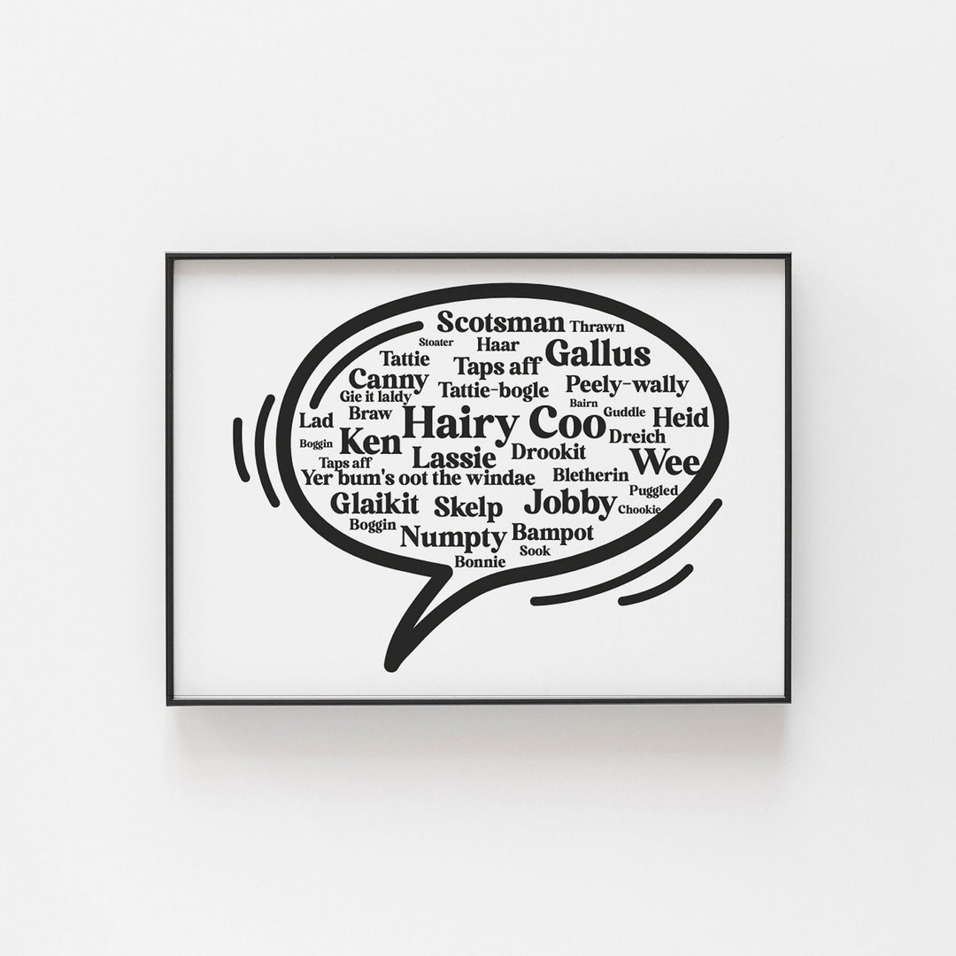 Scottish Typography Print, Unique Scottish Wall Print, Scottish Slang ...