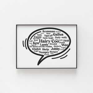 Scottish Typography Print, Unique Scottish Wall Print, Scottish Slang ...