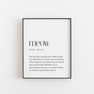 Meow Definition Print - Modern Cat Gift | Wall Art Print for Cat Lovers ...
