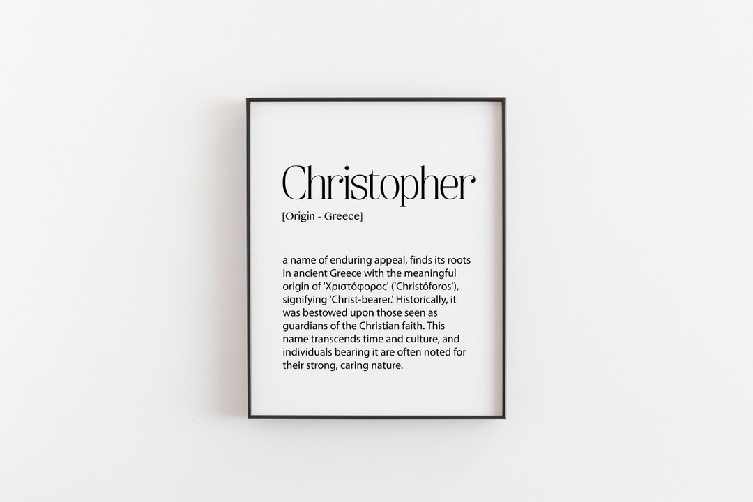 Christopher Name Meaning Print - Greek Origin, Personalized Gift for ...