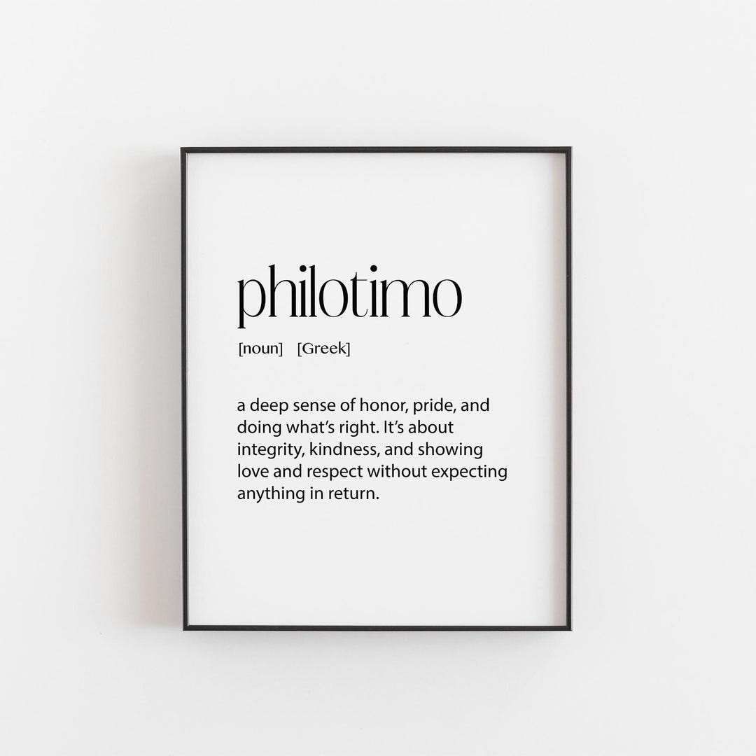 Philotimo Print - Greek Word Art - Honor & Integrity Poster - Kindness ...