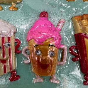 Vintage Junk Food Refrigerator Magnets. Hamburger, Popcorn, Milkshake ...