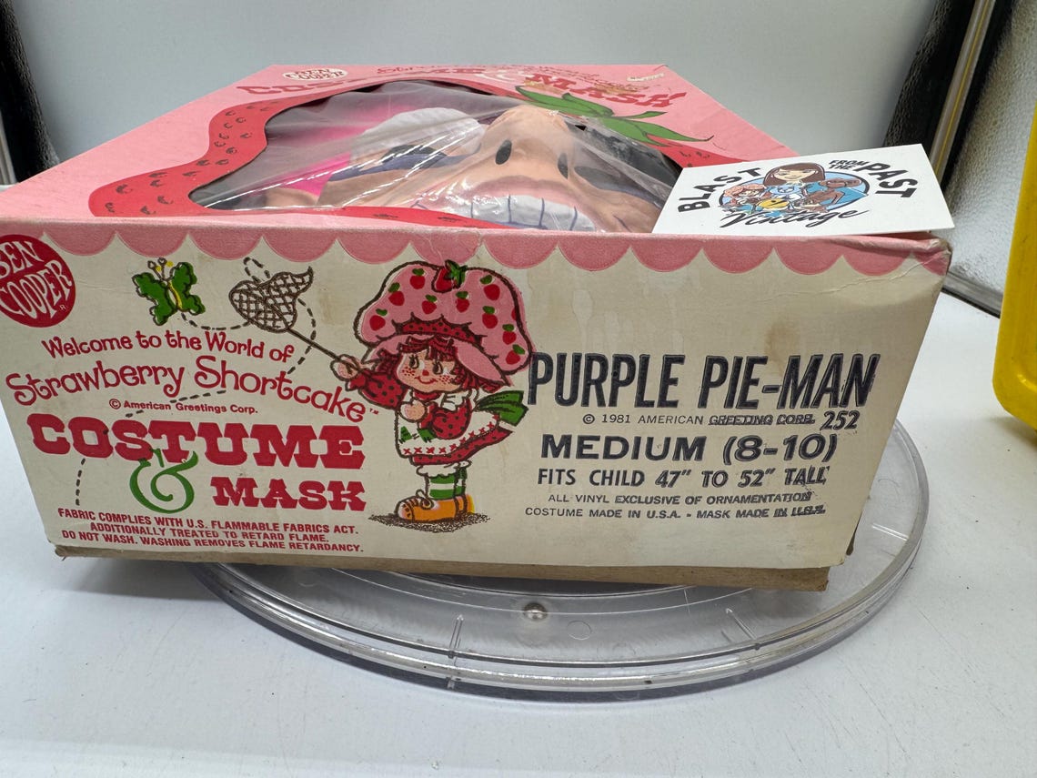 1981 Strawberry Shortcake the Purple Pieman Costume and Mask With Box ...