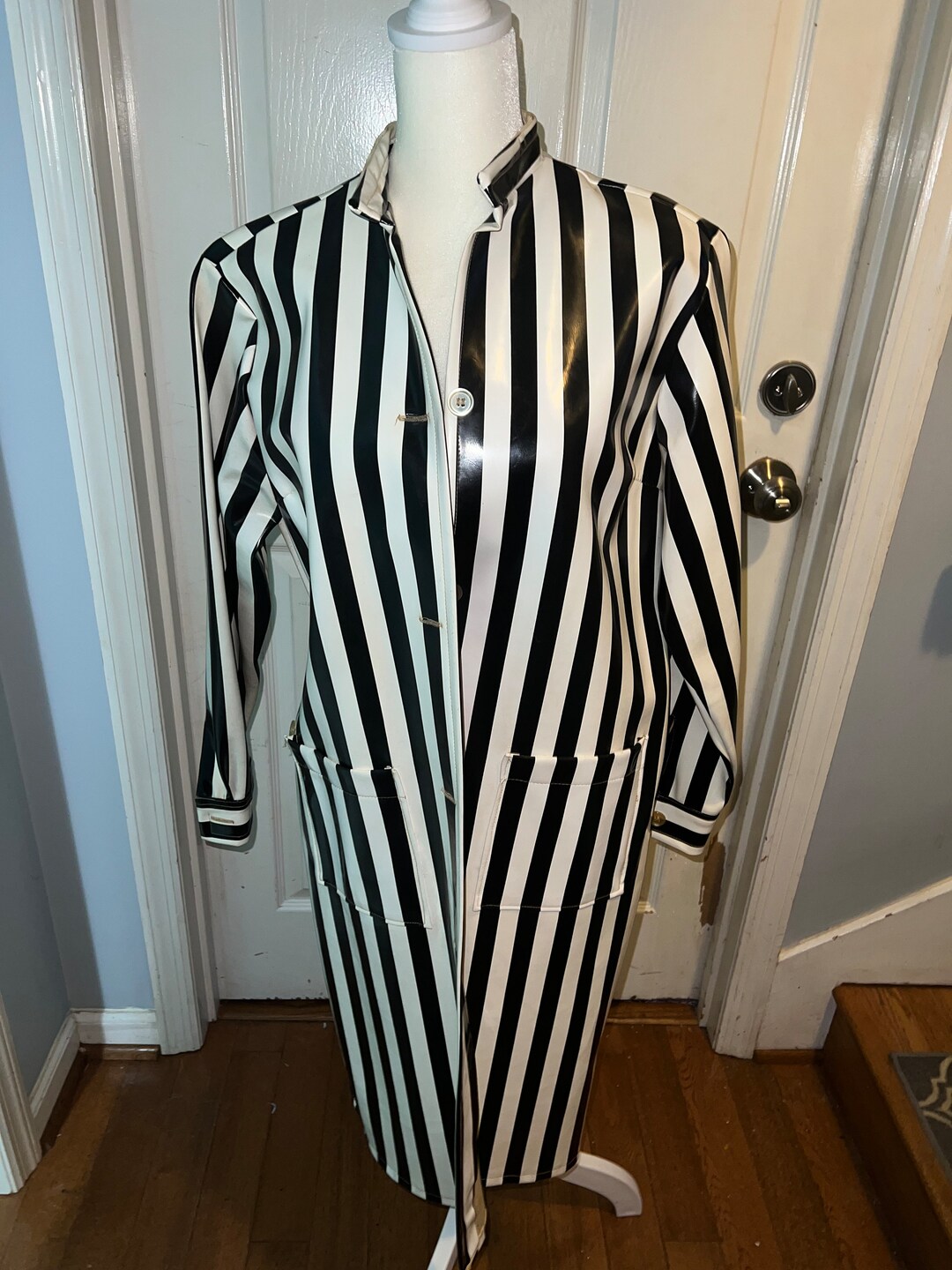 1960’s Beetlejuice Vinyl Lady Bayard Black and White Striped Trench ...