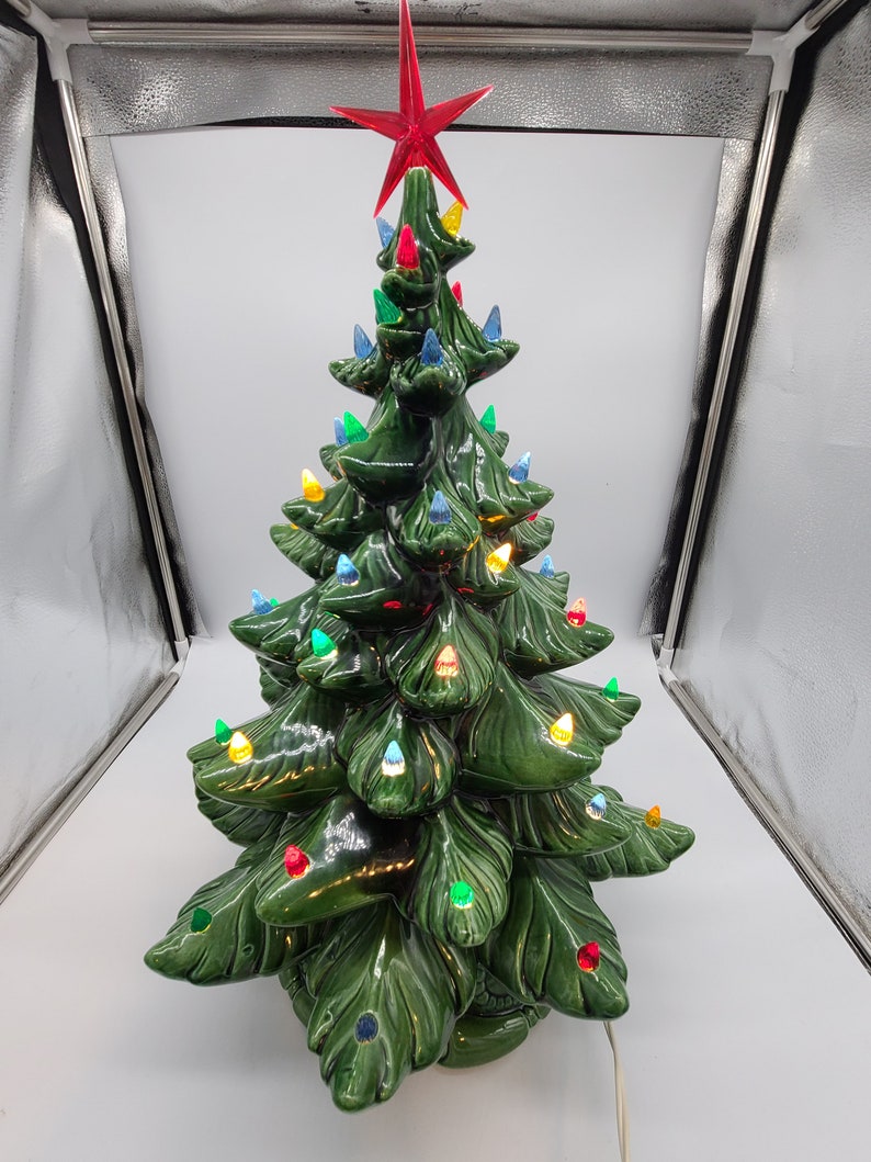 Vintage Handpainted Ceramic Christmas Tree With Ceramic Stand. - Etsy