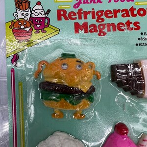 Vintage Junk Food Refrigerator Magnets. Hamburger, Popcorn, Milkshake ...