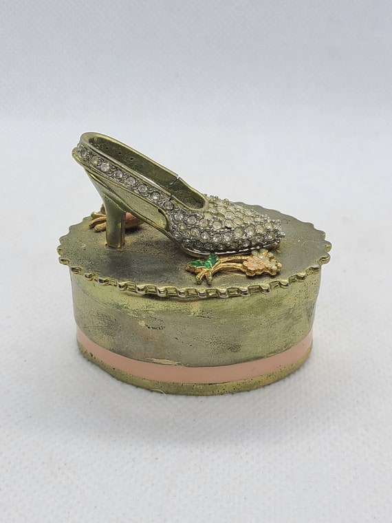 Vintage Oval Metal Trinket Box With Rhinestones With Enamel - Etsy