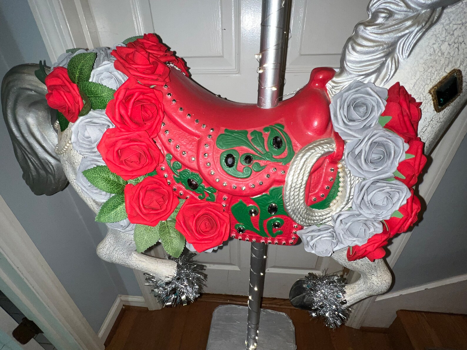 Christmas Carousel Horse Life Size! Hand Painted, Rhinestone and Rose ...