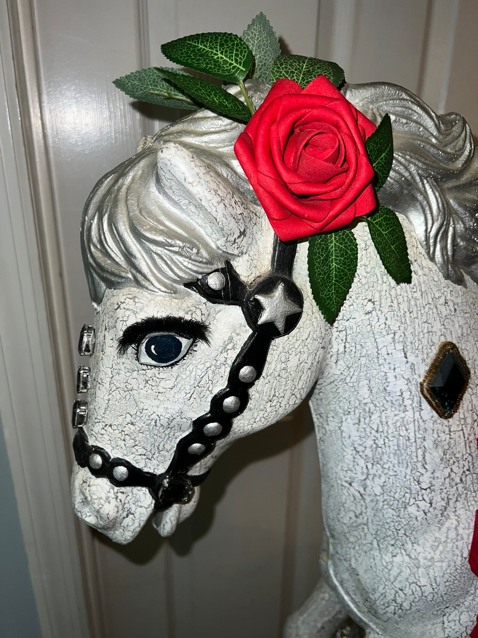 Christmas Carousel Horse Life Size! Hand Painted, Rhinestone and Rose ...