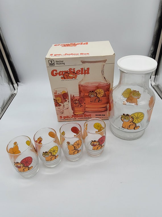 Vintage 1978 Anchor Hocking Garfield 5pc. Juice Set with Box. | Etsy