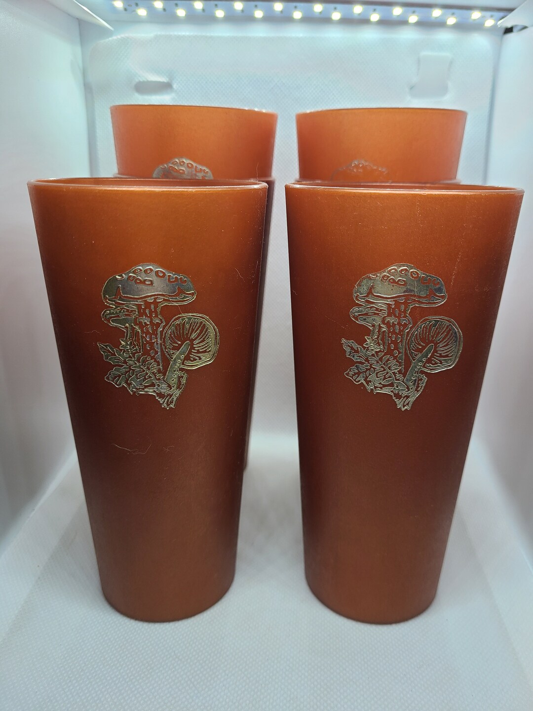 Vintage Copper Colored Plastic Tumblers With Mushrooms - Etsy
