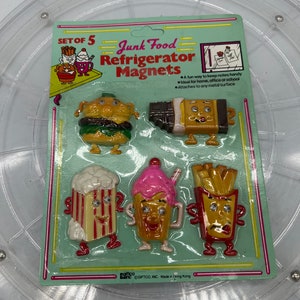 Vintage Junk Food Refrigerator Magnets. Hamburger, Popcorn, Milkshake ...