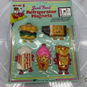 Vintage Junk Food Refrigerator Magnets. Hamburger, Popcorn, Milkshake ...