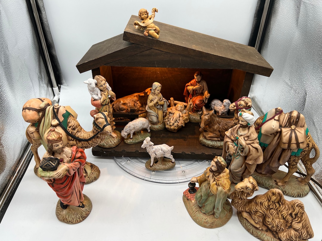 Antique Ceramic Hand Painted Nativity Set 16 Piece With Stable. - Etsy