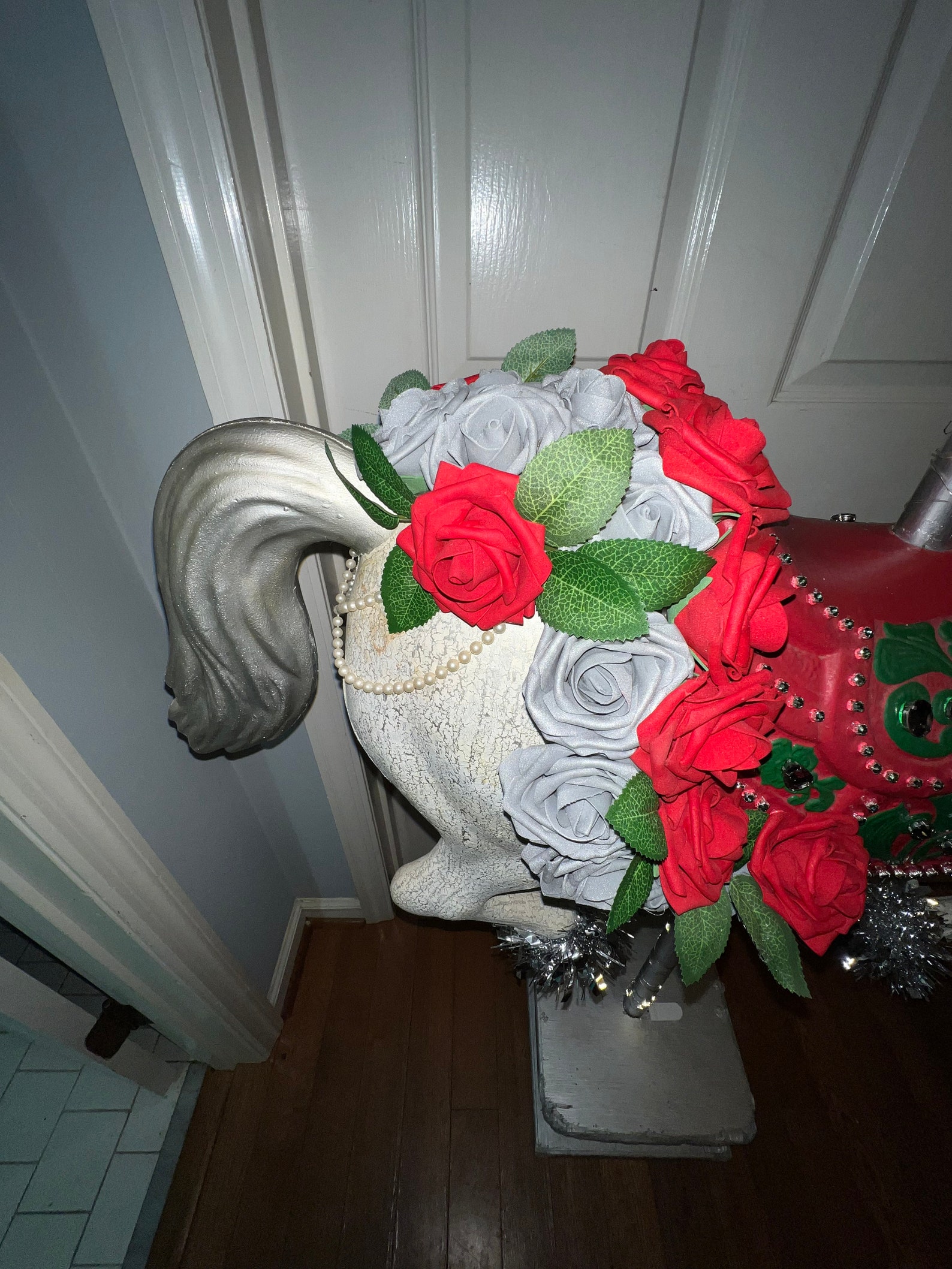 Christmas Carousel Horse Life Size! Hand Painted, Rhinestone and Rose ...