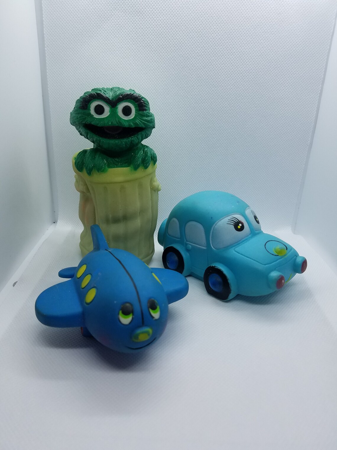 Vintage Squeak Toys. Oscar the Grouch and Anthropomorphic Jet and Car ...