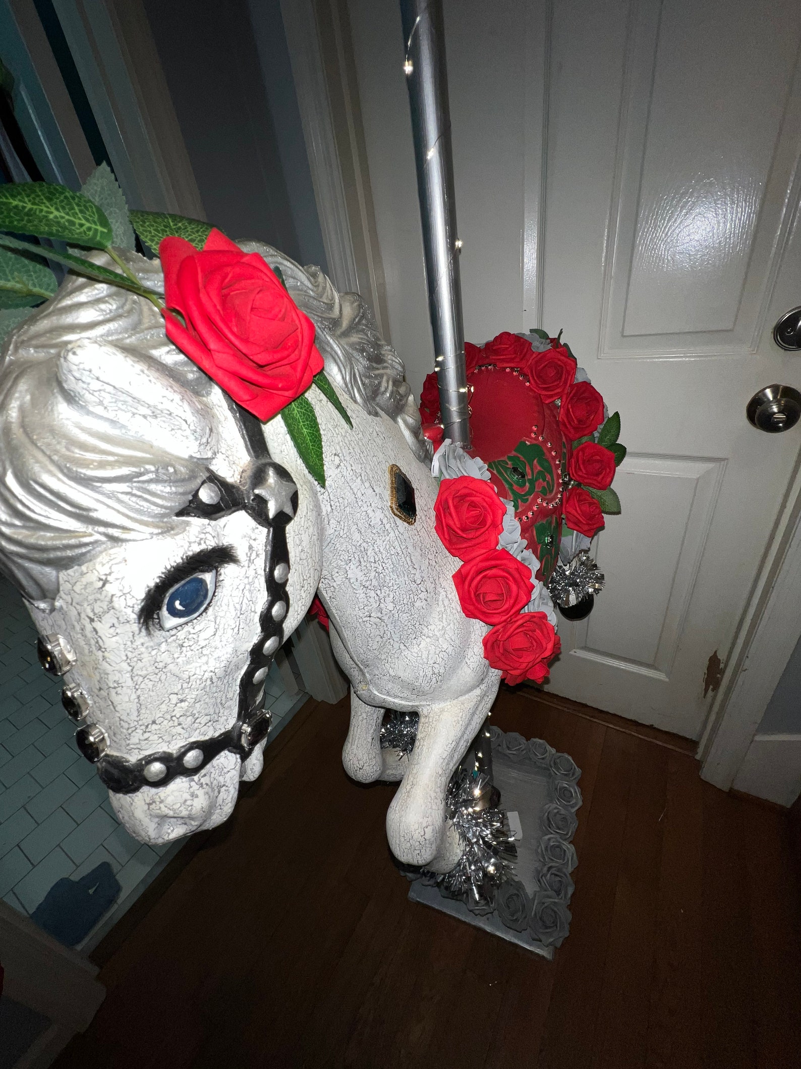 Christmas Carousel Horse Life Size! Hand Painted, Rhinestone and Rose ...