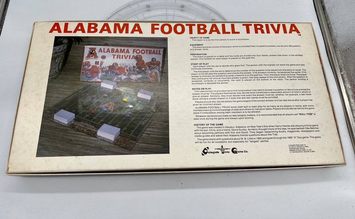 1985 Alabama Football Trivia Board Game. - Etsy