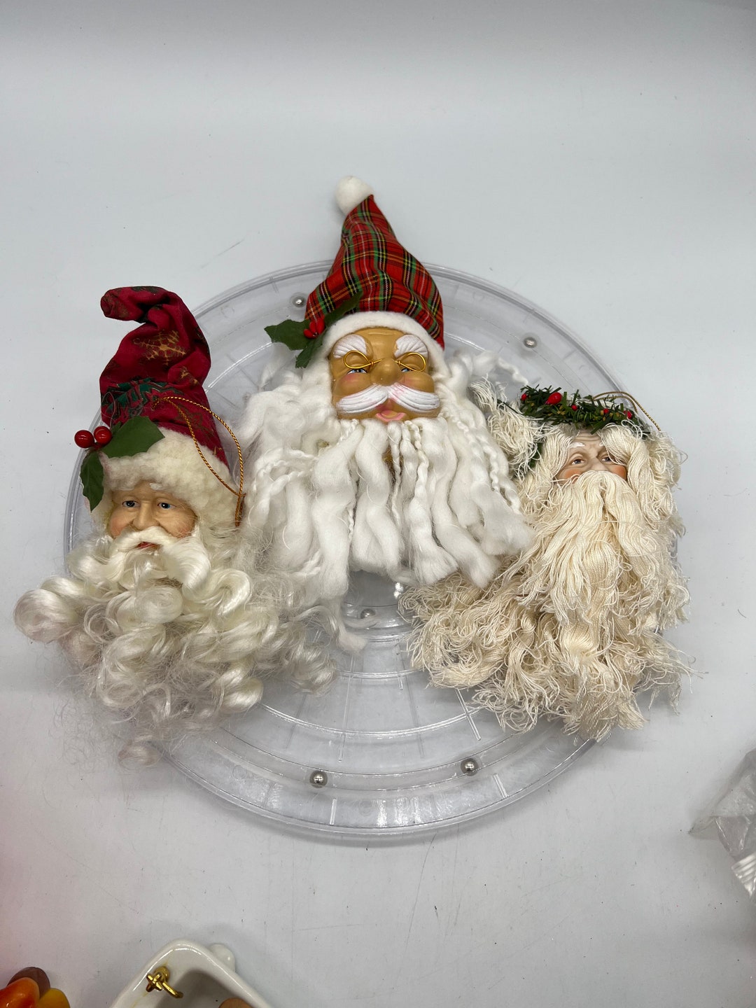 Vintage Porcelain and Plastic Santa Head Christmas Ornaments. Sold ...