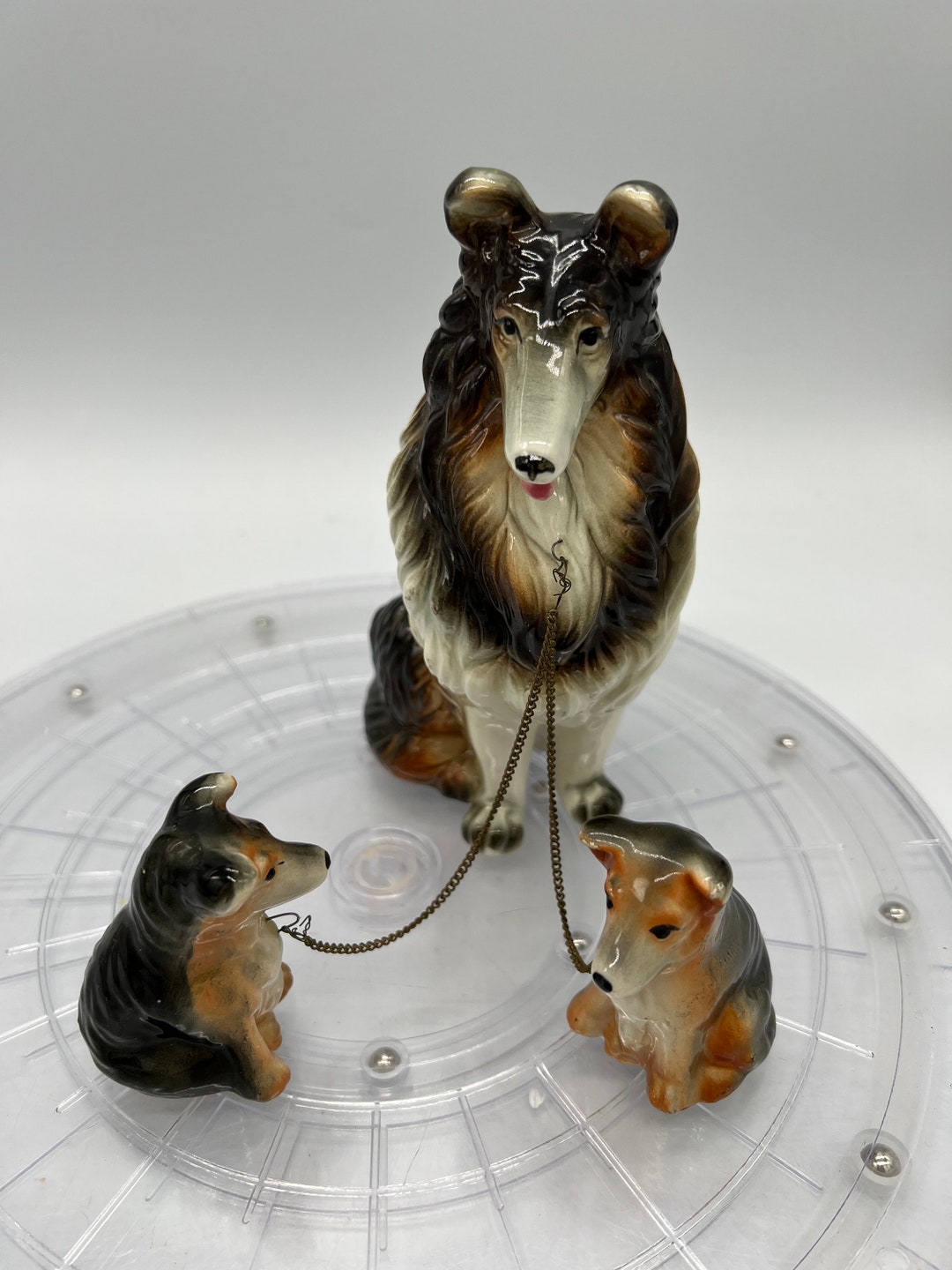 Vintage Collie Momma Dog With Two Puppies Chained Figurined. - Etsy