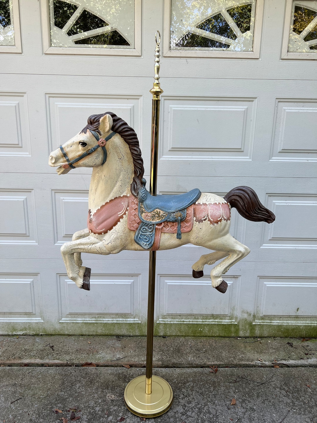 Antique Life Size Beautiful Hand Painted Carousel Horse With Brass Pole. - Etsy