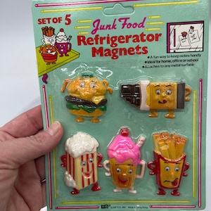 Vintage Junk Food Refrigerator Magnets. Hamburger, Popcorn, Milkshake ...