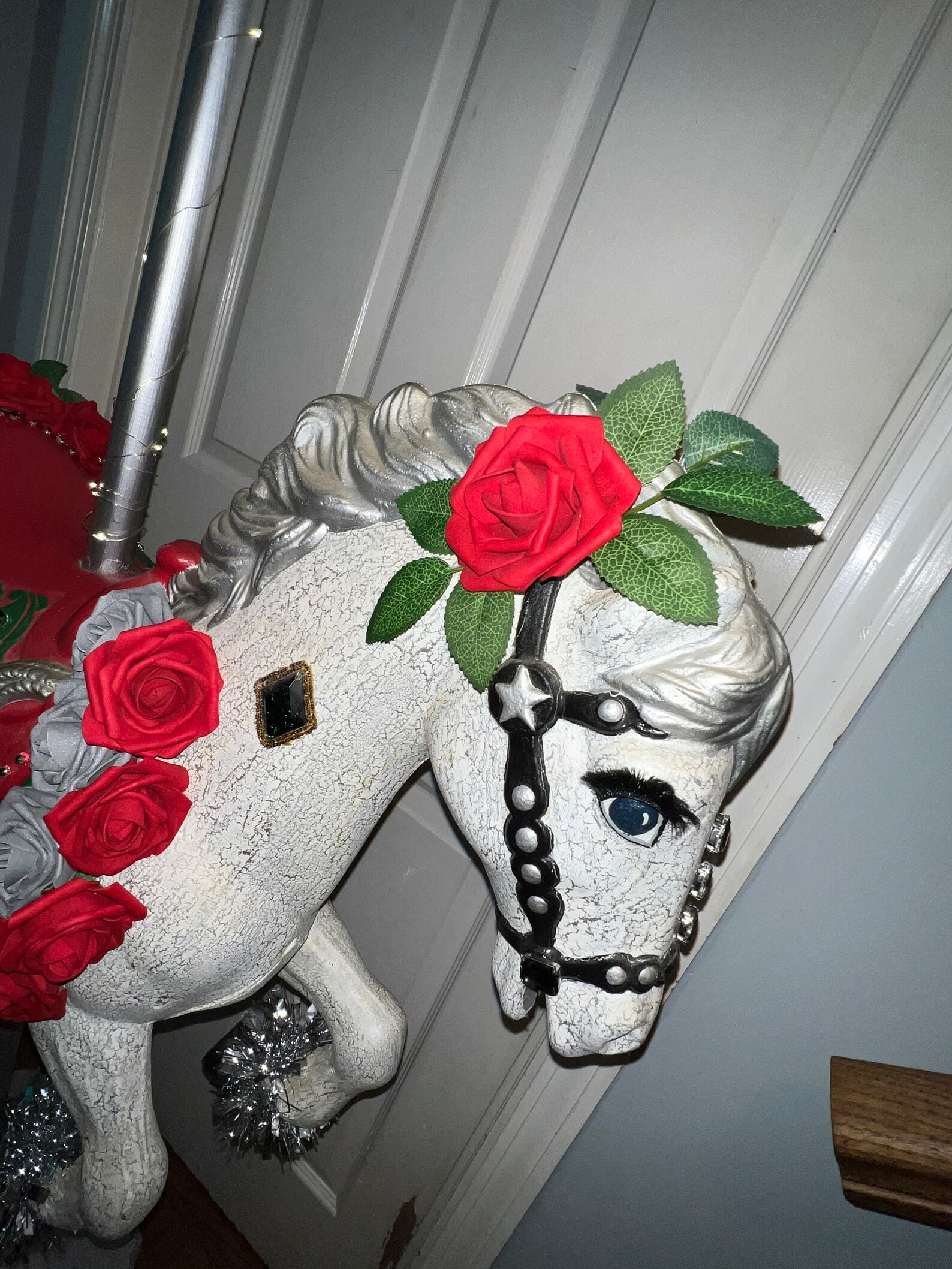 Christmas Carousel Horse Life Size! Hand Painted, Rhinestone and Rose ...