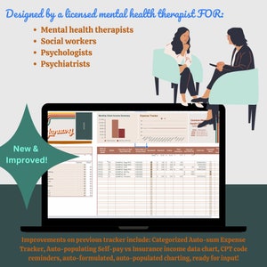 Mental Health Therapist Client Session Tracker Spreadsheet II, Business ...