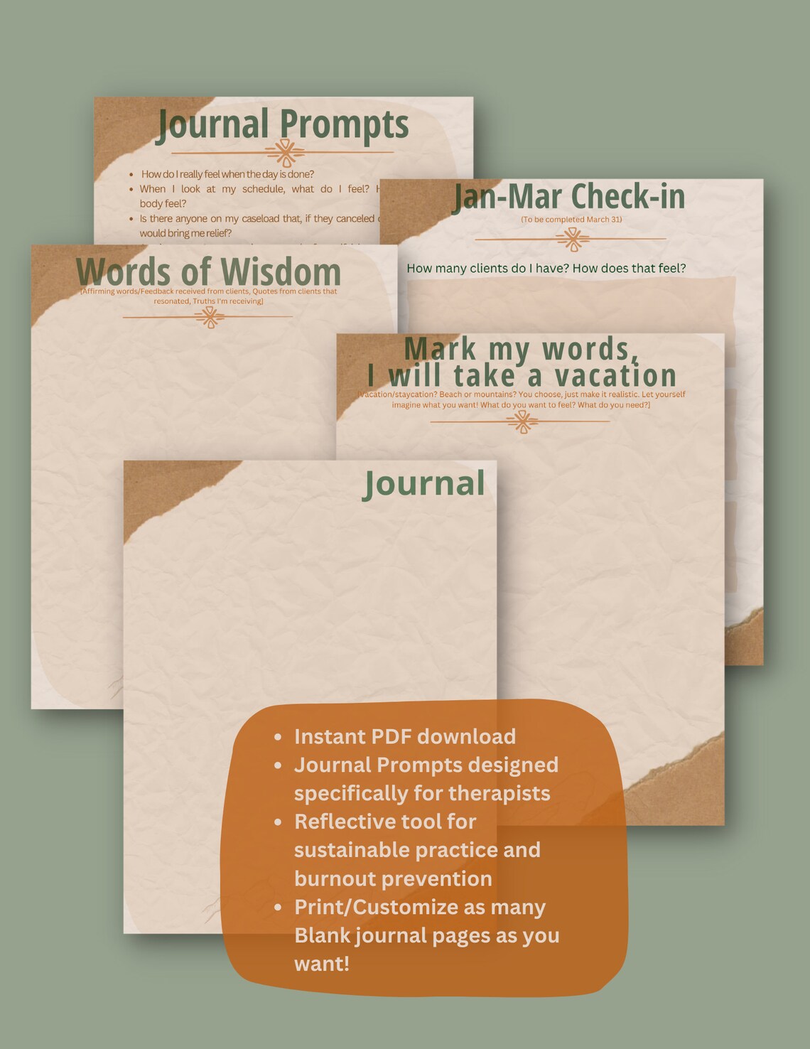 BURNOUT PREVENTION JOURNAL for Therapists, Digital + Immediately ...