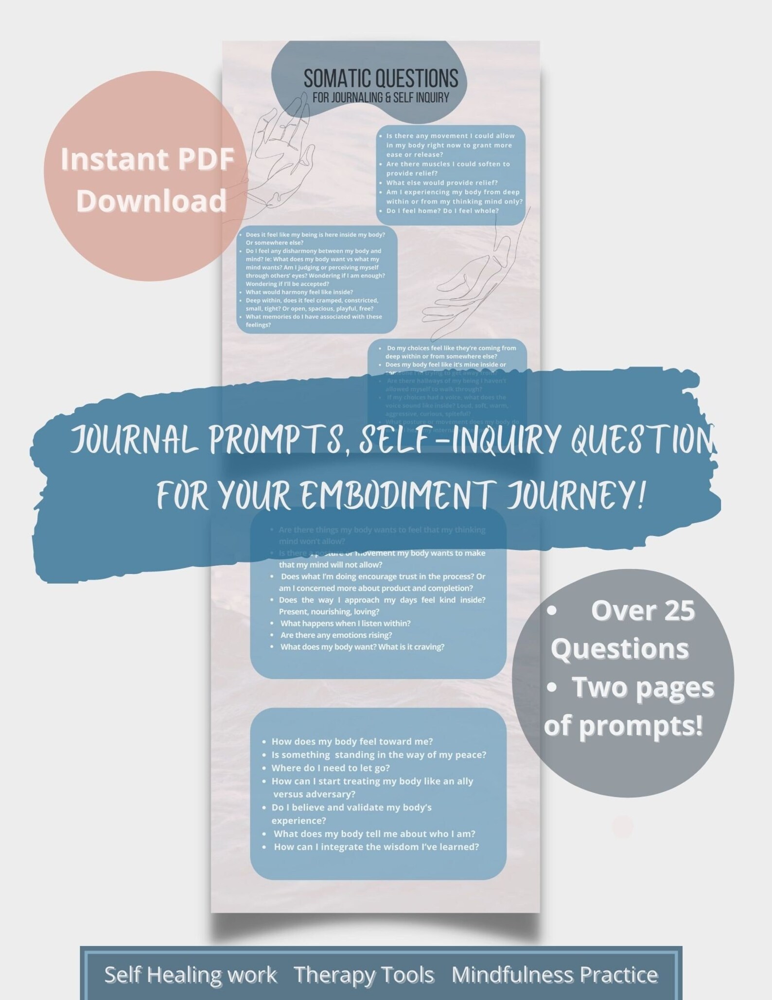 Somatic Journaling Digital PDF Worksheet, Embodiment Gentle Inquiry ...