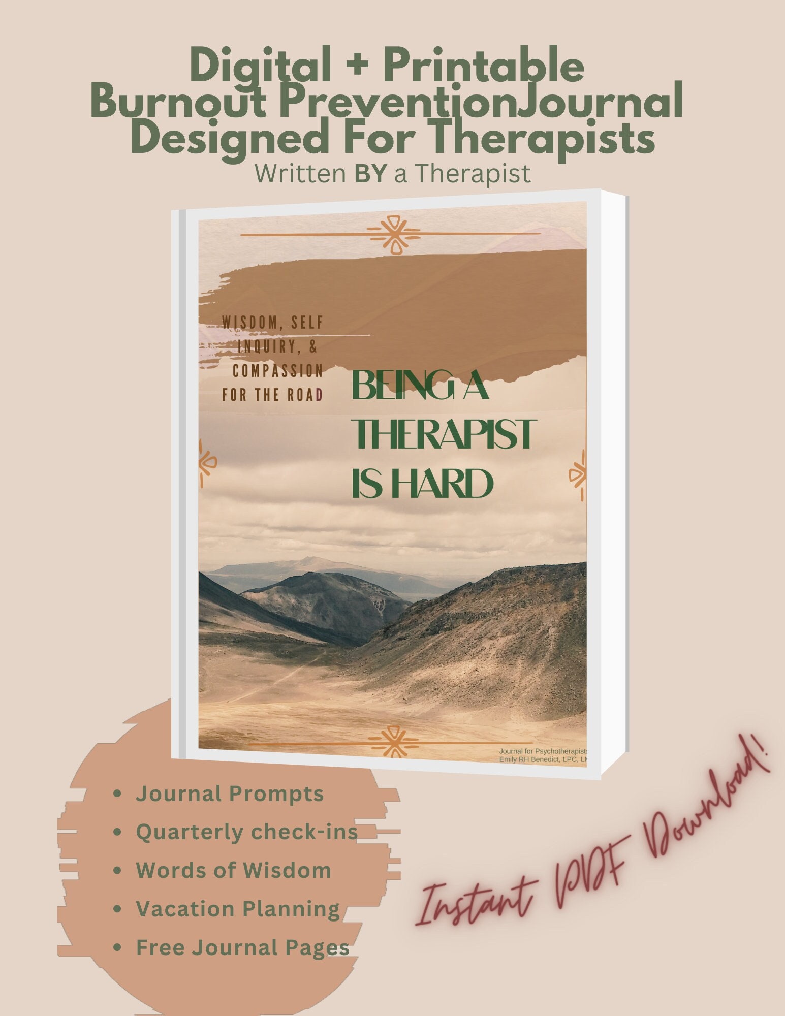 BURNOUT PREVENTION JOURNAL for Therapists, Digital + Immediately ...