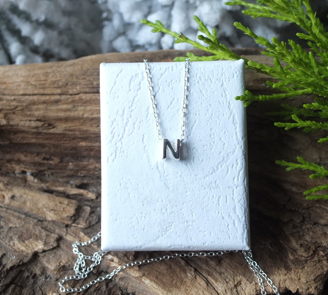 Sterling Silver Initial Necklace, Letter N Necklace, Initial N Necklace ...