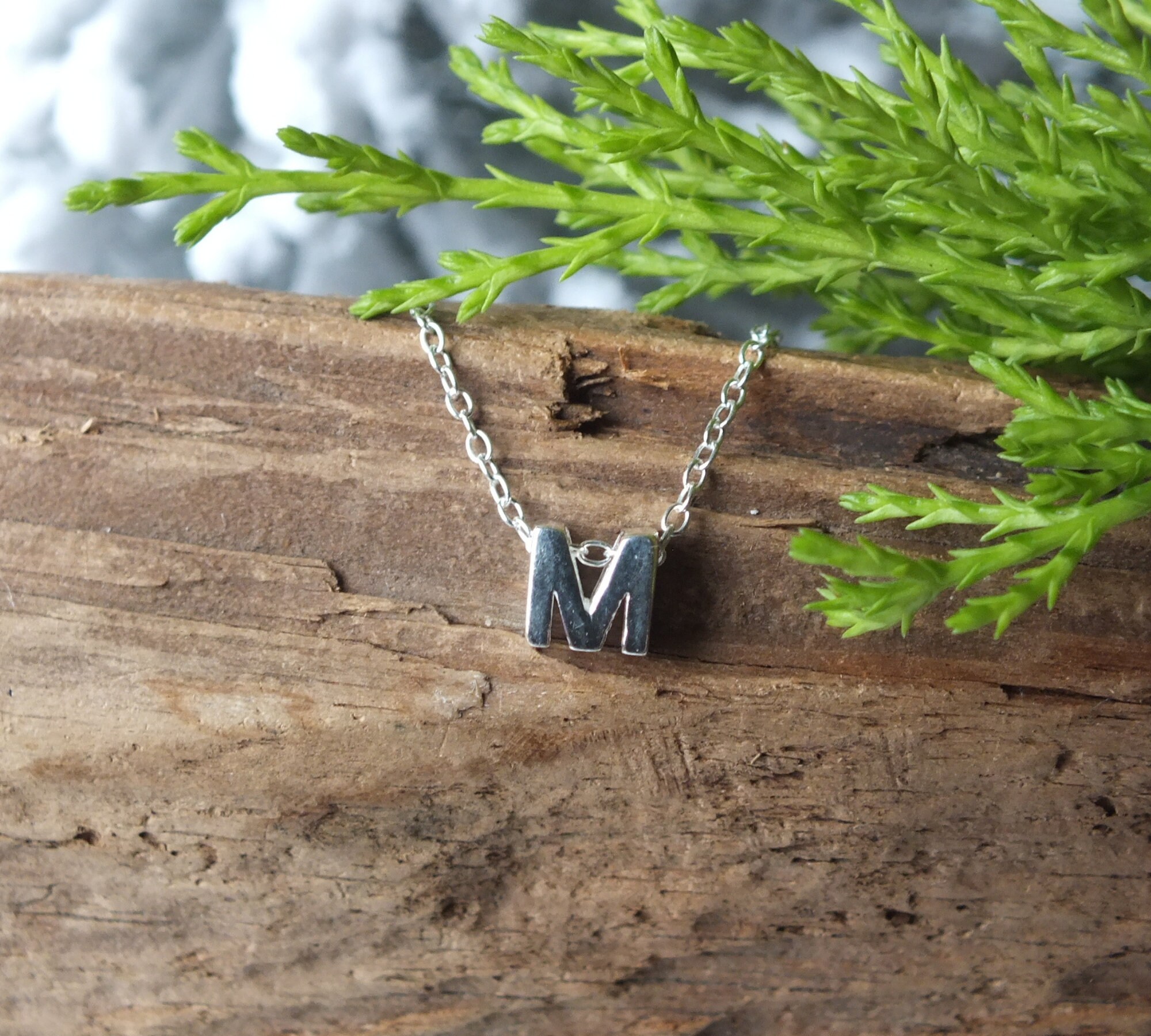 Dainty Sterling Silver Initial Necklace: Personalized Letter M - Etsy